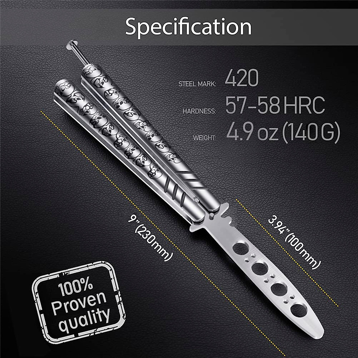 Bundle of 2 Items - 2,95” Serrated Blade Pocket Knife - Black Folding Knife with Glass Breaker and Seatbelt Cutter - Small EDC Knife - Dull Not-Sharp Blade - Skeleton Dull Trick Butterfly Knifes