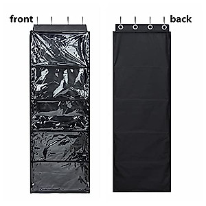 5 Compartments Hanging Yarn Knitting Storage Organizer with Zipper Closure, Yarn Over Door Display Holder with 6 Clear Pockets On Side for Knitting Needles, Crochet Hooks (L Size, Black)