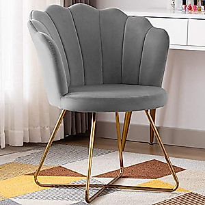 Duhome Velvet Accent Chair Living Room Chair，Corner Chair Reception Chair for Bedroom Living Room, Shell Shaped Living Room Chair with Golden Metal Legs, Grey