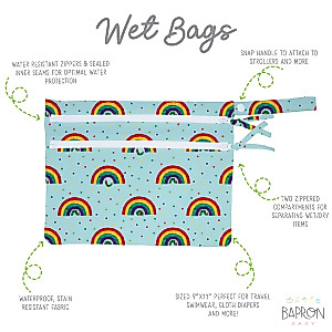 BapronBaby Eric Carle Rainbow Caterpillar Wet Dry Bag - Waterproof Two Zipper Pockets - Reusable for Mealtime, Diapers, Stroller, Snacks, Swimsuits - Machine Washable - 11" x 9"