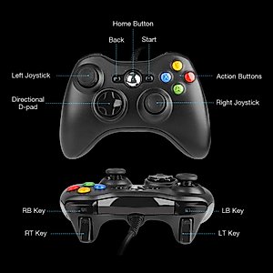 Y Team Wired Controller for Xbox 360, Wired Game Controller Gamepad Joystick USB for Xbox 360/Xbox 360 Slim/PC/Windows 7 8 10 11 with Dual Vibration (Black)