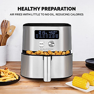 Kalorik MAXX® Digital Air Fryer FT 47823 BKSS | 6-Quart Oilless Air Fryer with 7 Cooking Functions | LED Display | 21 Smart Presets | 5 Dishwasher-Safe Accessories & Bonus Recipe Book | Nonstick Air Frying Basket  | 1750W | Stainless Steel & Black