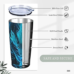 Blue Dragon 20oz Tumbler Stainless Steel Vacuum Insulated Double Wall Travel Tumbler, Durable Insulated Coffee Mug, Thermal Cup With Lid and Straw for Hot & Cold Drinks