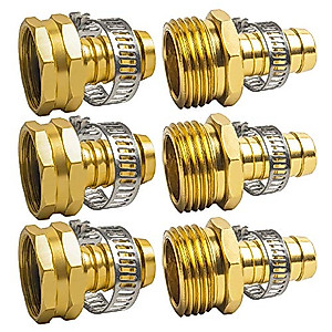 Hourleey Garden Hose Repair 1/2 Inch, Aluminum Mender Hose Connector Fitting with Clamp, Fit 1/2" Male & Female Hose Connector, 3 Sets