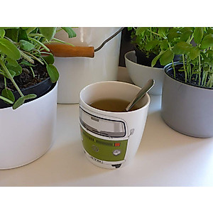 BRISA VW Collection - Volkswagen Large Ceramic Coffee-Tea-Cappuccino Mug Cup in T2 Bus Campervan Design (370 ml/12.5 fl oz/Bus Front/Green)