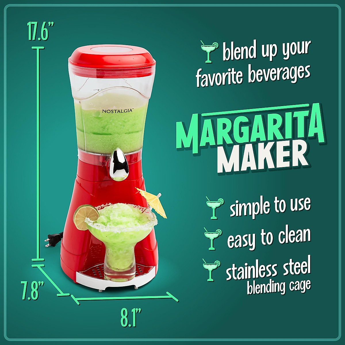 Nostalgia 64-Ounce Margarita Maker & Slushie Machine Easy-Flow Spout, Perfect for Slushies, Daiquiris, and Margaritas, Red