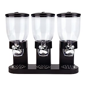Sishynio Cereal Dispenser for Countertop, Dry Food Dispenser 2L Capacity, Triple Compartment, Airtight Food Storage Container for Rice, Cereal, Nuts