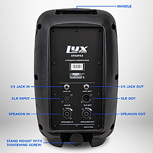 LyxPro 8" Inch Passive DJ PA Speaker System XLR,1/4,Speakon, Connections Daisy Chain Compatible, 8 Ohm, Lightweight, Stand Mountable,