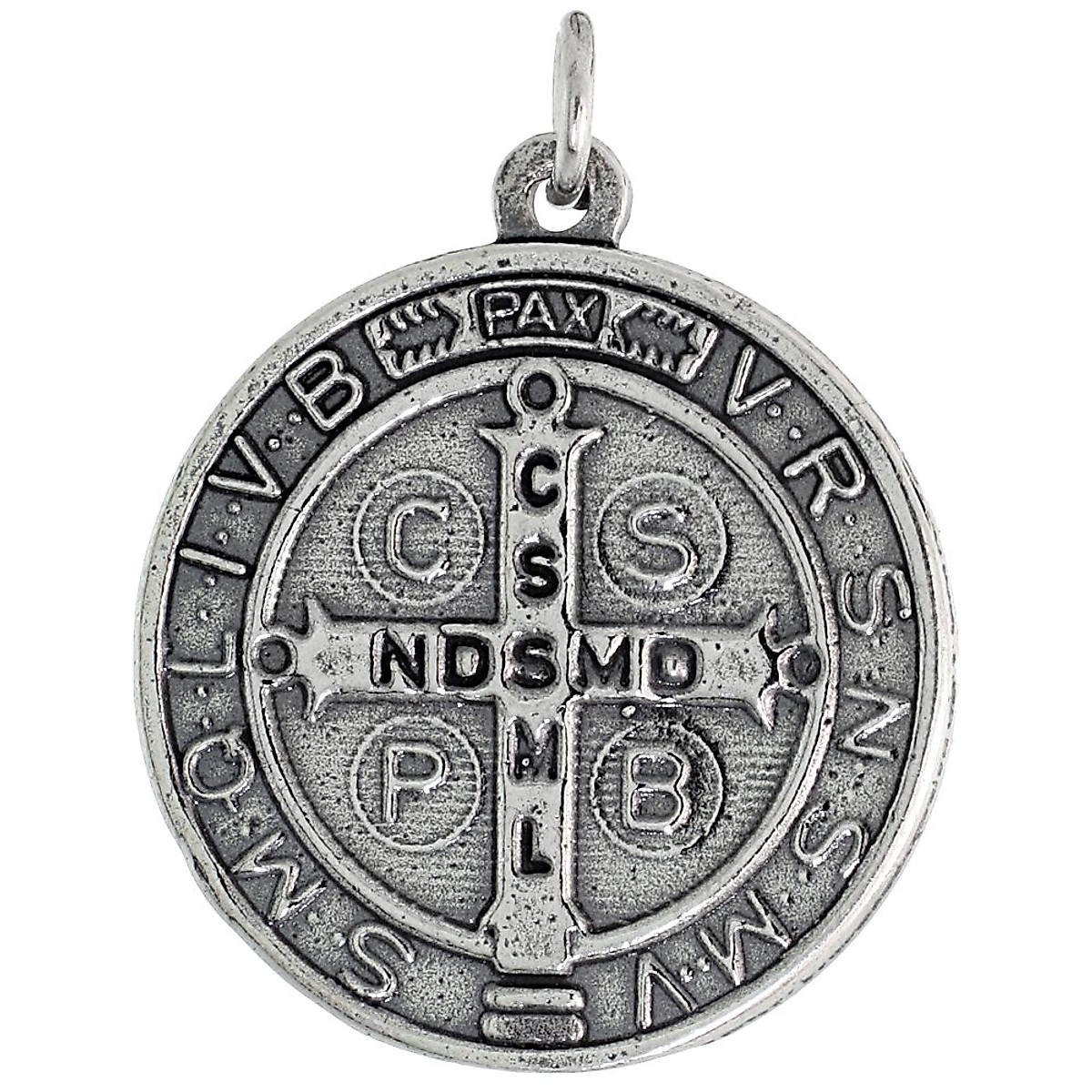 Sterling Silver St Benedict Medal Pendant 15/16 inch Round Oxidized finish NO Chain Included