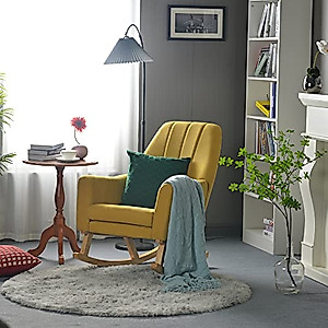 LETESA Nursery Rocking Chair Linen Fabric Upholstered Glider Rocker, Rocking Accent Chair Padded Seat with High Backrest, Armchair Comfy Side Chair for Living Room Bedroom Offices (Yellow)