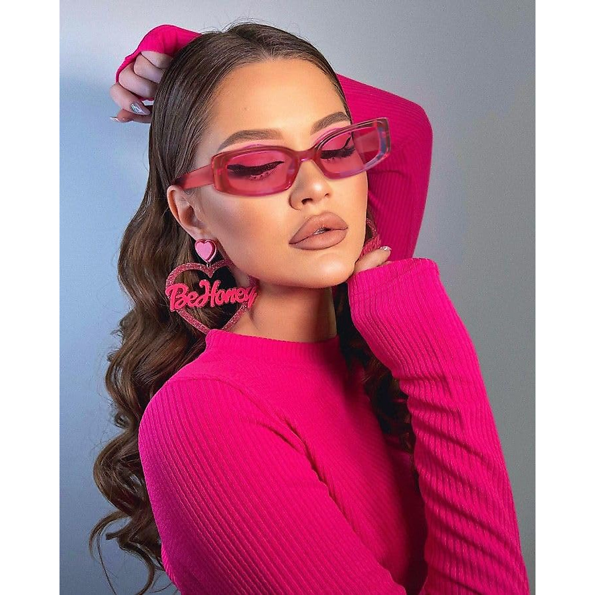 Dollger Rectangle Sunglasses for Women Retro PINK Y2K Sunglasses sugar Party 90s 00s sunglasses Pink