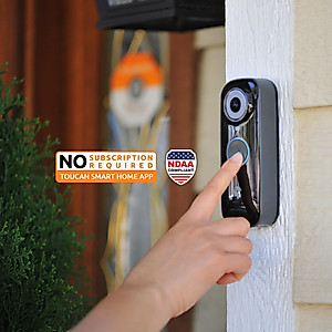 TOUCAN 1080P Wireless Video Doorbell with Wireless Chime, 2-Way Audio, Motion Detection, Night Vision, 180-Degree Ultra Wide Angle Lens, Compatible with Alexa & Google Home, No Subscription Required