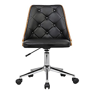 Armen Living Diamond Office Chair in Black Faux Leather and Chrome Finish