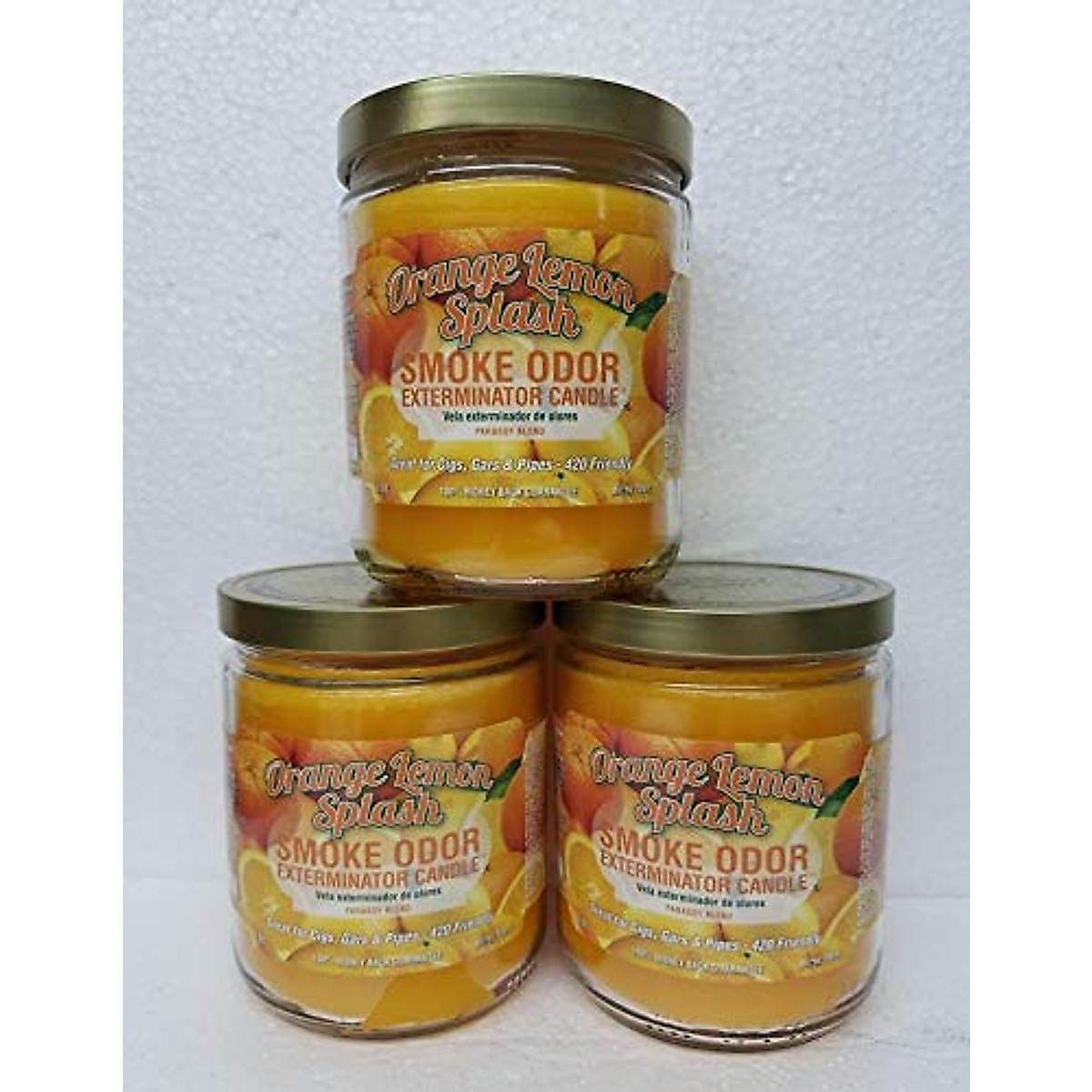 Smoke Odor Exterminator 13 oz Jar Candles Orange Lemon Splash, (3)