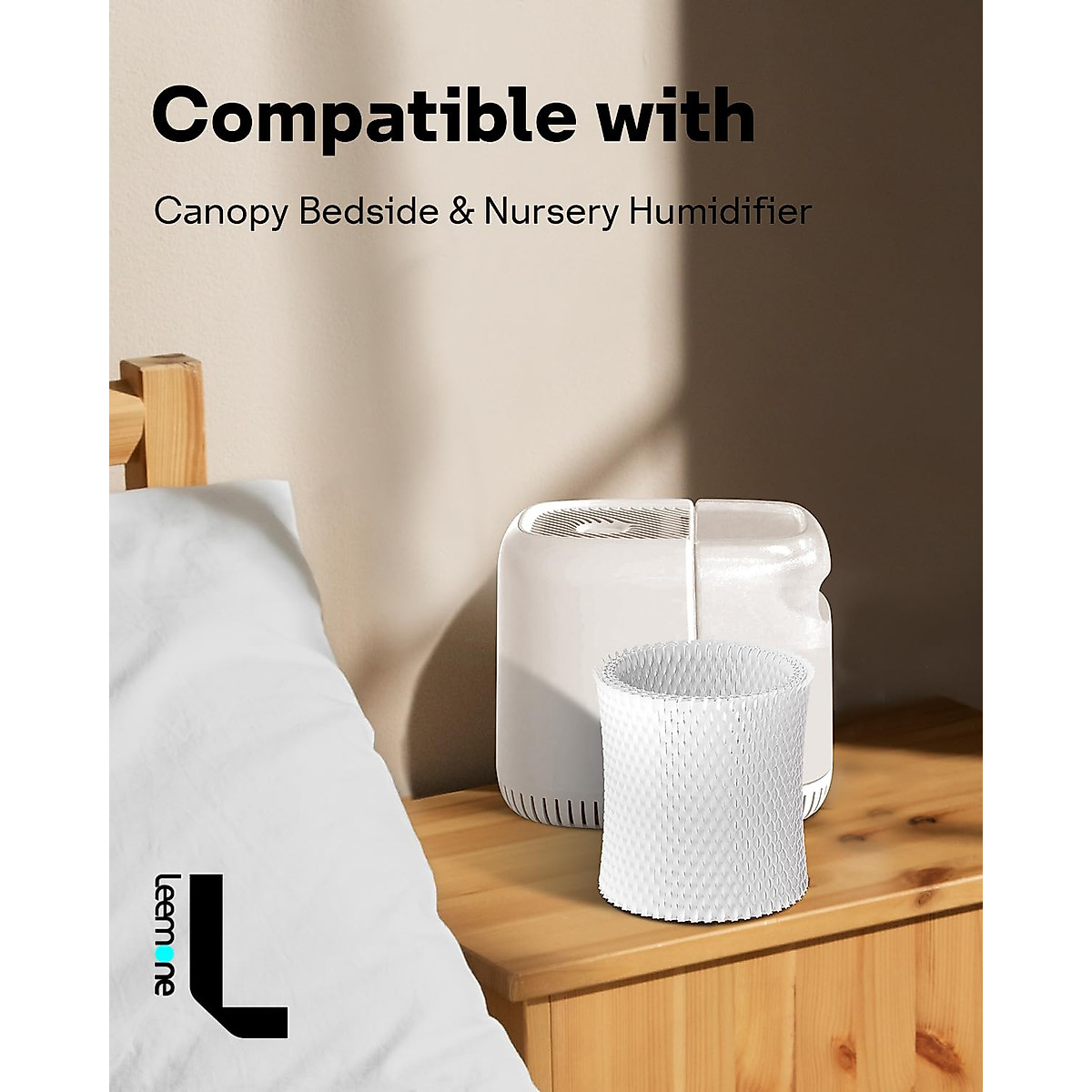 Leemone 2-Pack Bedside Humidifier Filter Replacement Compatible with Canopy Bedside & Nursery Humidifiers, Made with Wood Pulp & Paper Filter, Humidifier Wicking Filter Lasts Up to 6 Weeks
