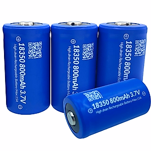 Imren IMR 18350 3.7V Button Top Rechargeable Batteries,18350 15A Discharge Rechargeable Li-ion Battery 800mAh for Flashlight - 4PCS