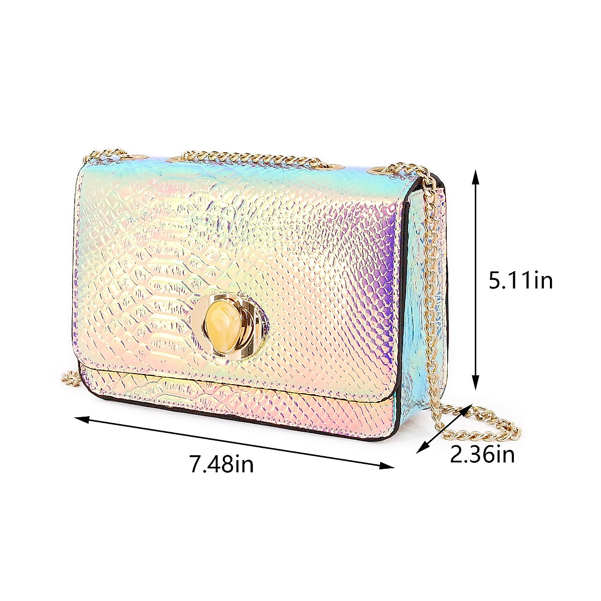 Segreto Women Hologram Evening Bag Handbag Holographic Shoulder Bag Chain Purse Crossbody Bag for Party(Purple)