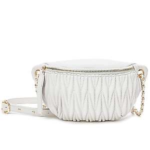 Keyli Fanny Pack Crossbody Bags for Women, Fashion Striped Belt Bag Waist Pack Christmas Gifts for Women with Adjustable Strap Waterproof Sling Bag Cross body Purse for outdoor Running Traving (White)