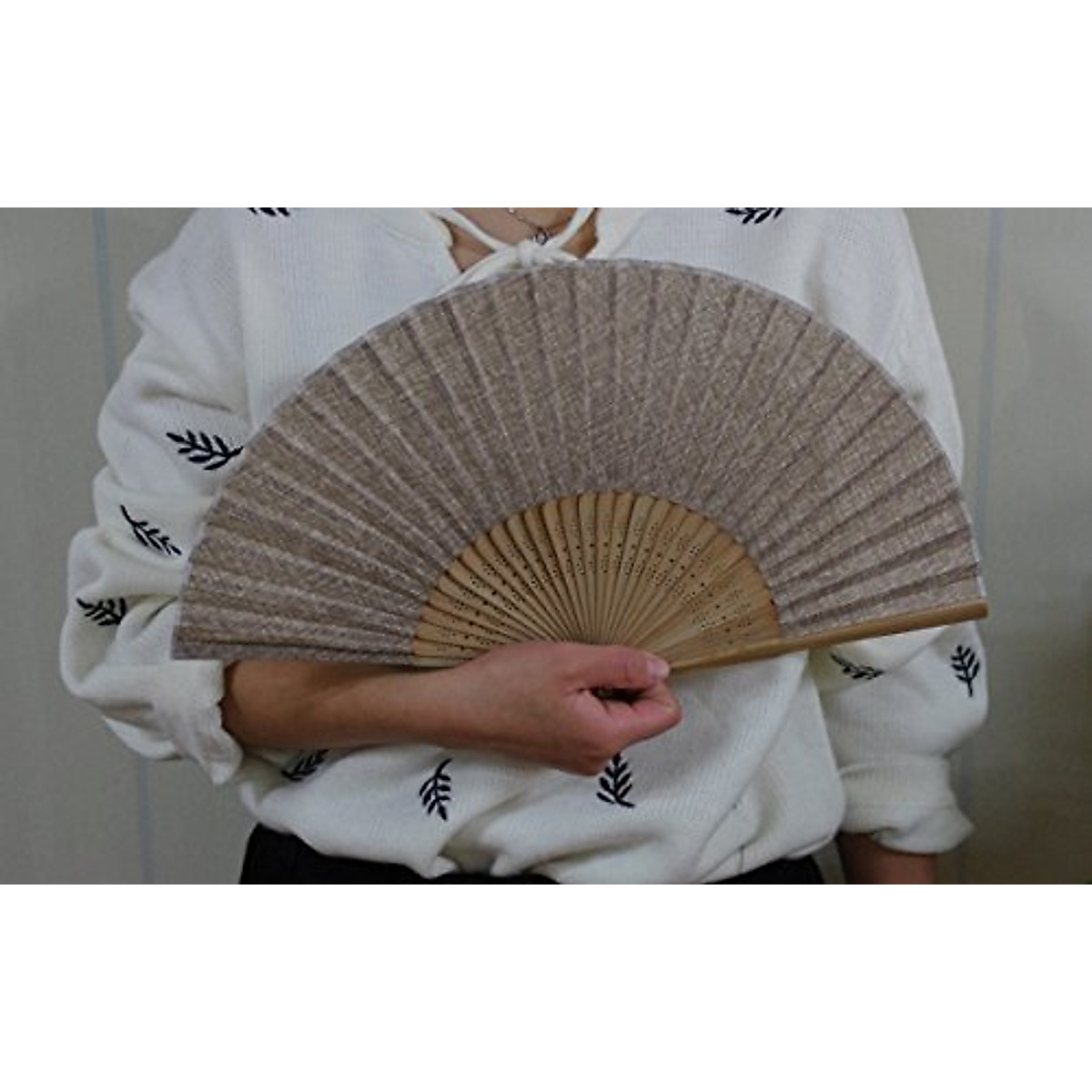 Salutto Hand Fan with Beautiful Fabric Printed (Coffee)