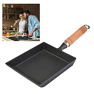 Keenso Tamagoyaki Japanese Omelette Pan, Frying Pan, Egg Pan Skillet Dishwasher Induction Ready Cast Iron Wooden Handle Nonstick Frying Pan