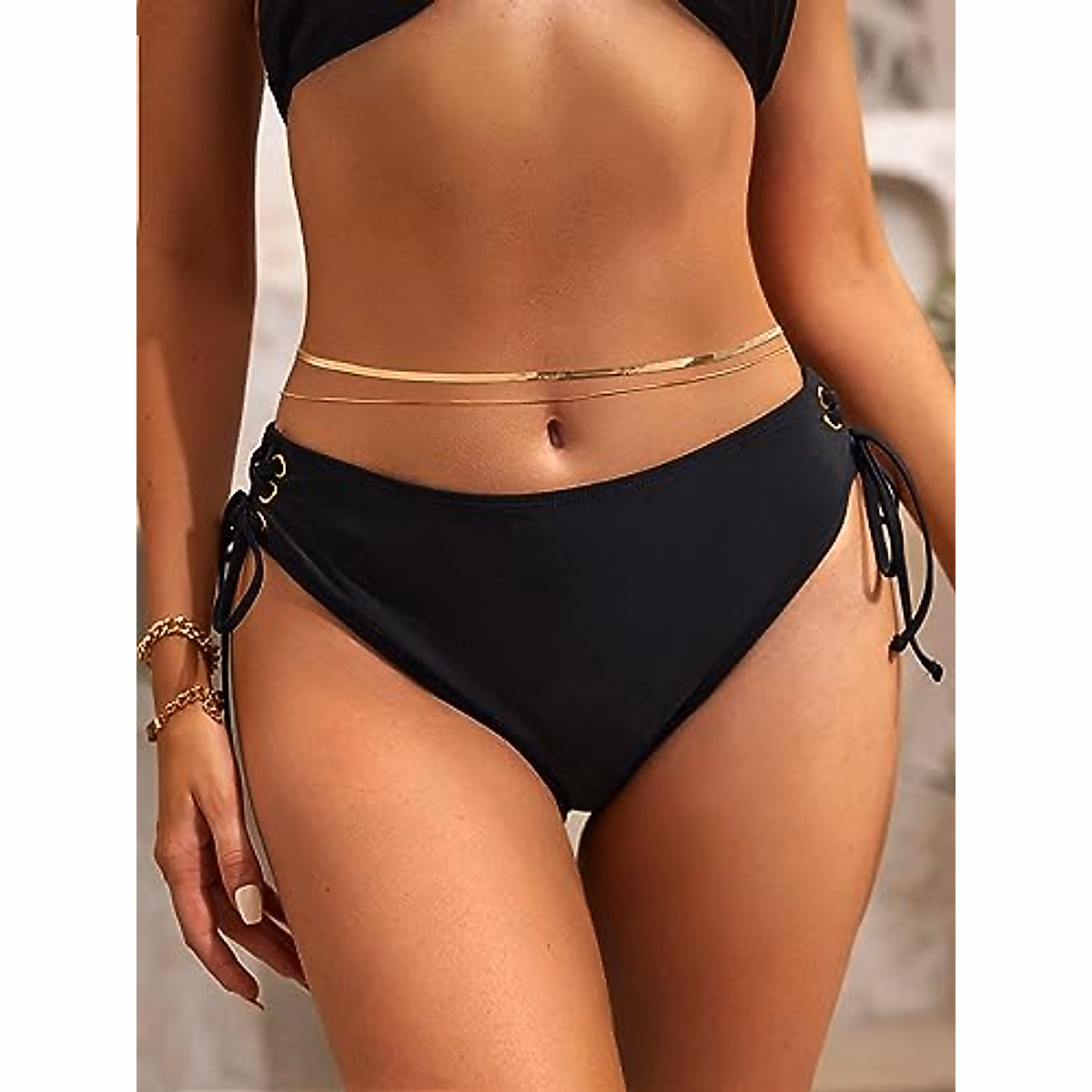 18K Gold Plated Waist Chain Summer Bikini Belly Chain Layered Herringbone Snake Belly Chains for the Waist Adjustable Plus Size Sexy Body Waist Chains for Women 27.5-37.3Inch (Simple Herringbone)