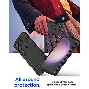 AICase Cute Solid Color Curly Wave Frame Soft Compatible with Samsung Galaxy Phone Case (Black, Galaxy S20 Ultra)