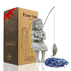 Nacome Gifts for Garden Home Mon Grandma The Little Fishergirl GardenHome Decor Statue,Fisherman Figurine Sculpture,OutdoorIndoor,Desk,Pool Pond Ornament