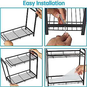 Bathroom Organizer Countertop, Mimieyes 2 Tiers Bathroom Tray Counter Organizer, All Metal Spice Rack Kitchen Storage and Organizer Under Sink and Cabinet,Vanity Tray Standing Rack Counter Shelf-Black