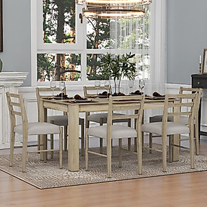 LUMISOL 7 Piece Kitchen Dining Set with Extendable Table with Storage Drawers and Upholstered Chairs Farmhouse Rustic Dining Room Table Set