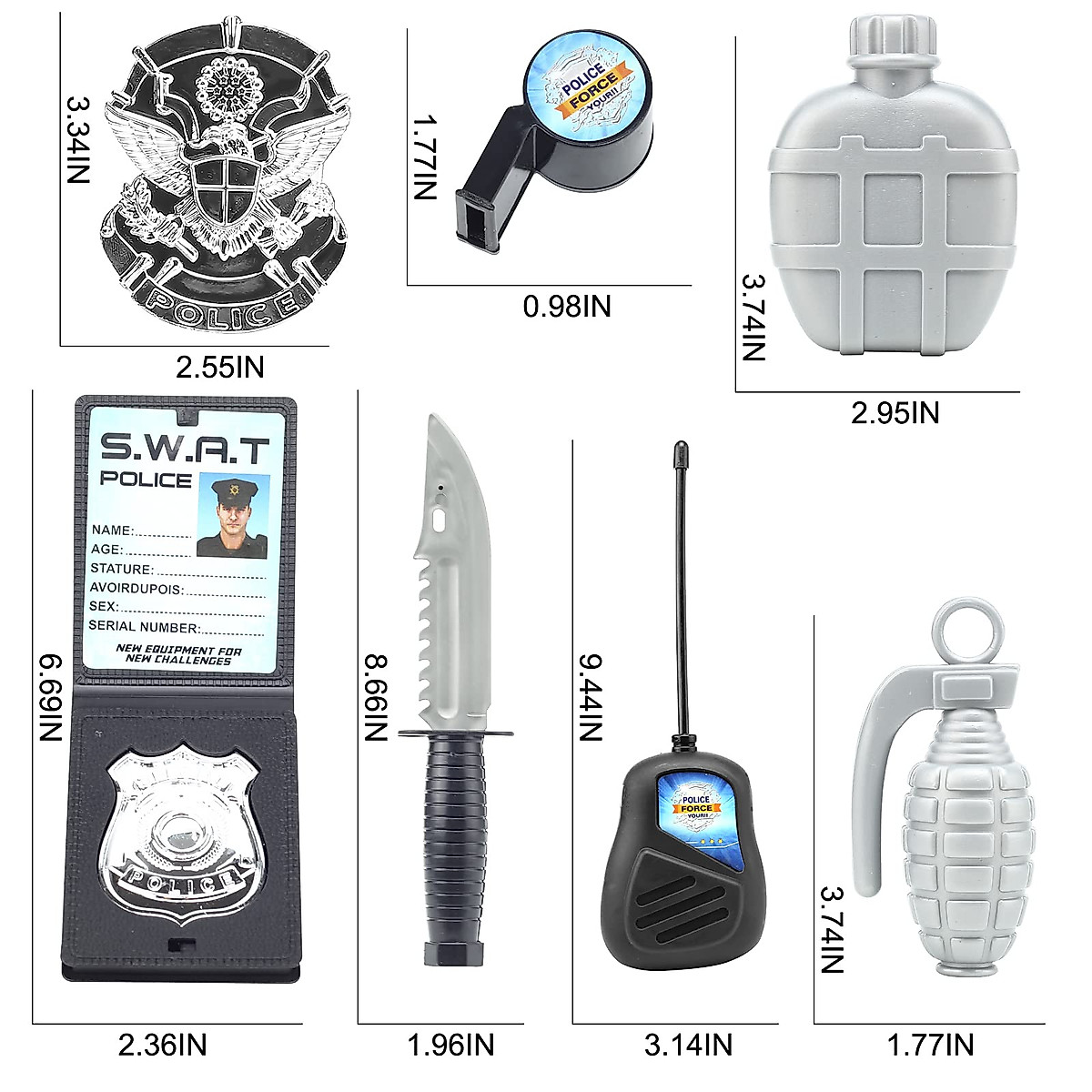 16 Pcs Police Pretend Play Toys,Police Role Play Kit for Halloween Dress Up Party,Cop Toy Set,Boys and Girls Role-Playing Toys,Police Toys Set for Birthday Party Gift