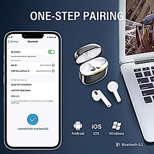 Wireless Earbuds, Bluetooth 5.2 Earbuds IPX7 Waterproof Wireless Bluetooth Headphones with Mic Charging Case 30H Playtime,Pop-ups Auto Pairing Hi-Fi Stereo Sound Headset for iPhone/Android Black.