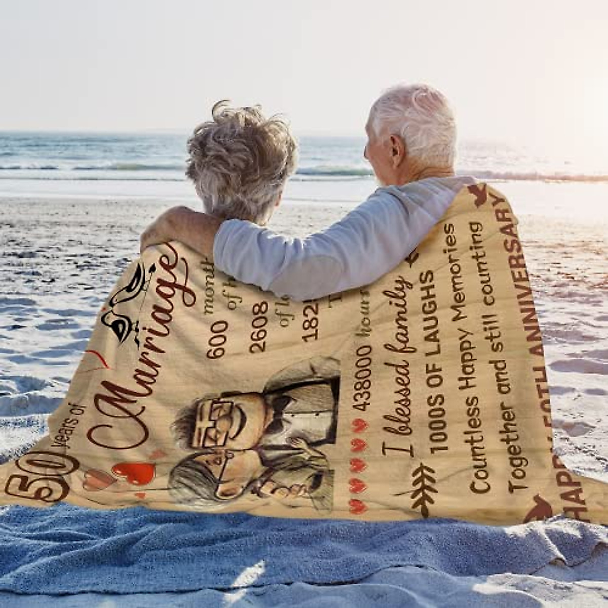 50th Anniversary Throw Blanket for Him Her, Super Soft Flannel Blanket, Comfy Plush Bed Blanket, Warm Gifts for Special One