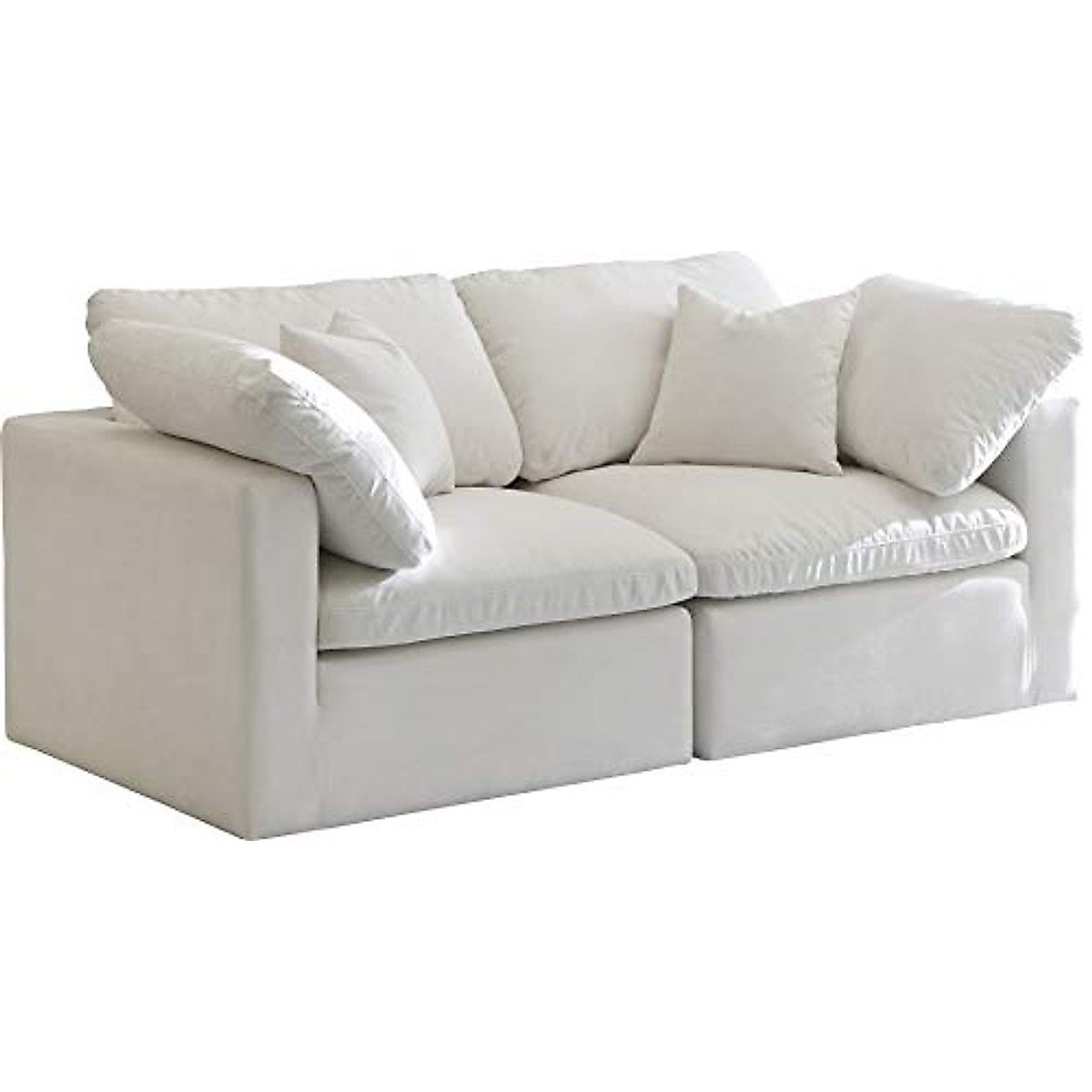 Meridian Furniture Plush Collection Contemporary Down Filled Comfort Overstuffed Velvet Upholstered Modular Sofa, Seating for 1, Cream