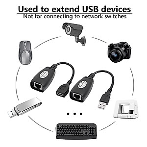 YACSEJAO USB to Ethernet Extender Adapter USB Over RJ45 Ethernet Connector for Cat6/5/5e Extension Cable Adapter up to 165ft (50M)