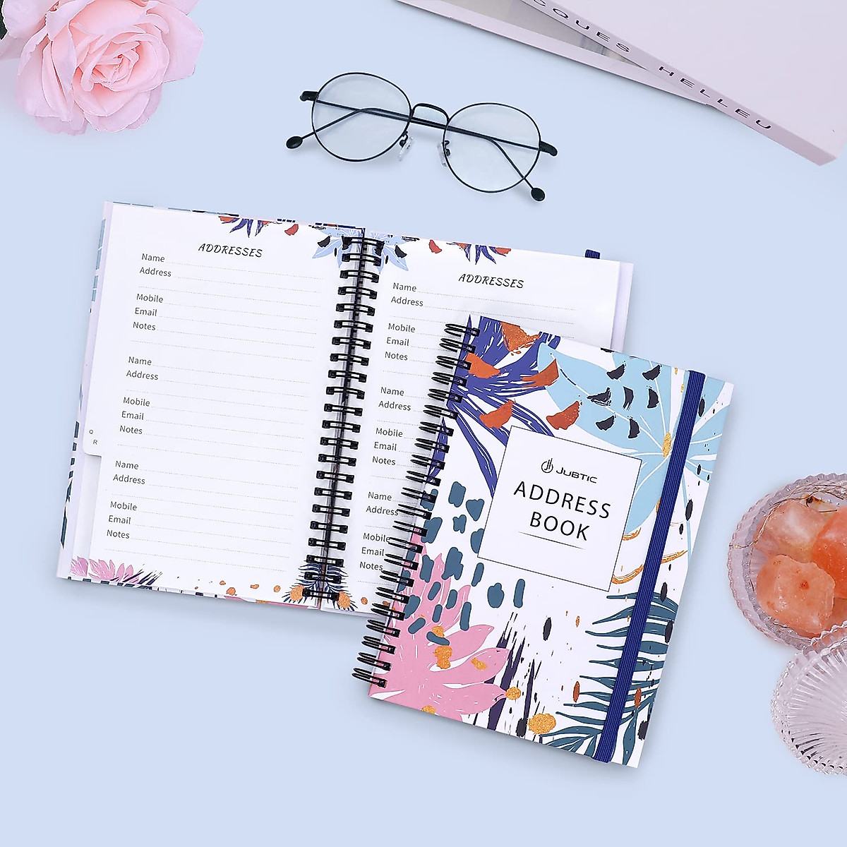 JUBTIC Address and Password Book with Alphabetical Tabs Hardcover Spiral Bound Address Organizer for Contacts,Internet Website Logins,Telephone Book Notebook Journal for Home Office,5.2" x7.7"