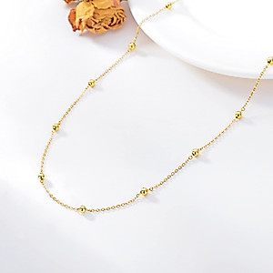 SISGEM Real 14k Gold Bead Station Choker Necklace for Women, 3 MM Ball Chain Jewelry Gifts for Her, 15-18 Inch