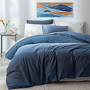 ALEISSEL Ocean Blue Duvet Cover King Size - 100% Cotton Comforter Cover Sets Printed Duvet Cover Sets, Navy to Aqua Blue to White Gradient King Comforter Cover Sets, Bedding Set 3Pcs (King,Ocean Blue)