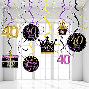 40th Birthday Decorations for Women Purple Gold 40th Birthday Hanging Swirls Hanging Swirls Decorations for Purple Gold 40 Years Old Party Supplies