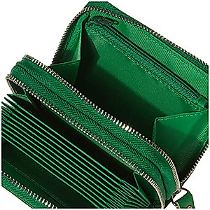 KALMOR Wallets for Women Leather Double Zipper RFID Blocking Purse with Coin Pocket, Green, 4. 25” x 3. 0” x 1.5”