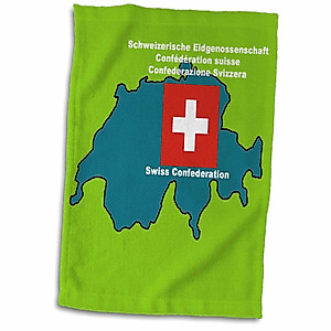 3D Rose Map and Flag of Switzerland with Swiss Confederation Printed in English-German-French and Italian TWL_47331_1 Towel, 15" x 22"