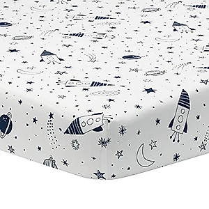 Lambs & Ivy Sky Rocket 5-Piece Blue Galaxy/Space Nursery Baby Crib Bedding Set