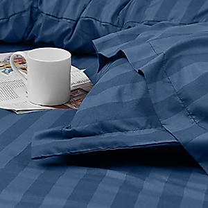Utopia Bedding Duvet Cover Queen Size - 1 Duvet Cover with 2 Pillow Shams - 3 Pieces Comforter Cover with Zipper Closure - Ultra Soft Brushed Microfiber, 90 X 90 Inches (Queen, Stripe Navy)