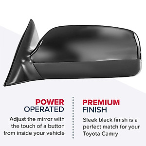 Dependable Direct Driver Side Mirror for Toyota Camry (2007 2008 2009 2010 2011) Power Adjusting Unpainted Left Non-Heated Non-Folding Outside Rear View Replacement Door Mirror - TO1320215