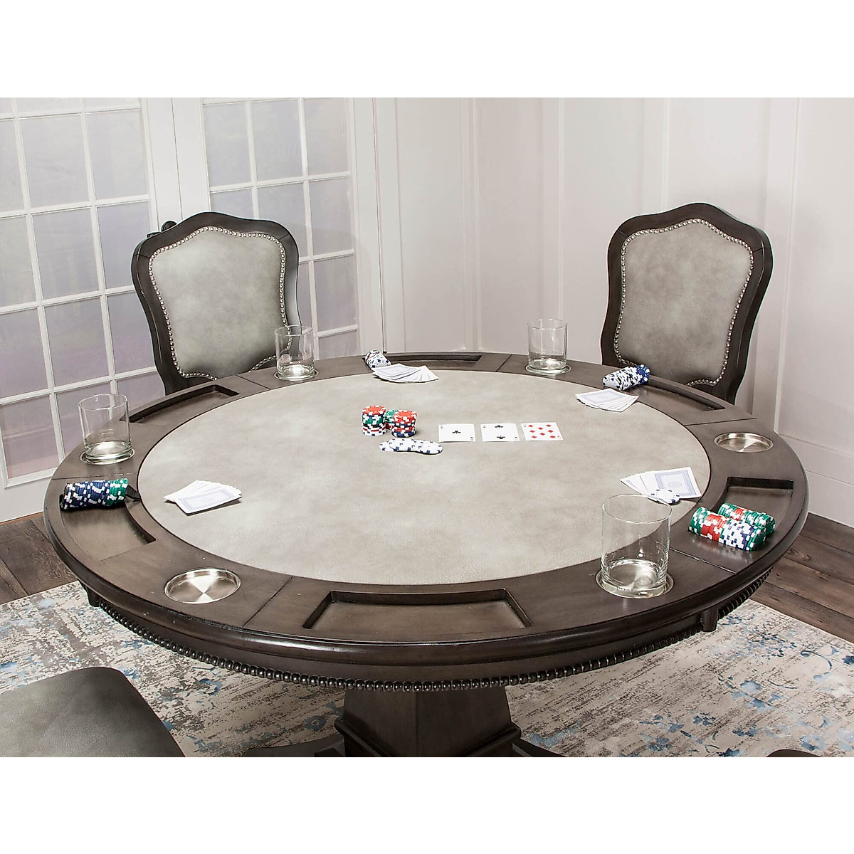 Sunset Trading Vegas Dining and Poker Table, 2 in 1 Game, Gray/Black/Off-white