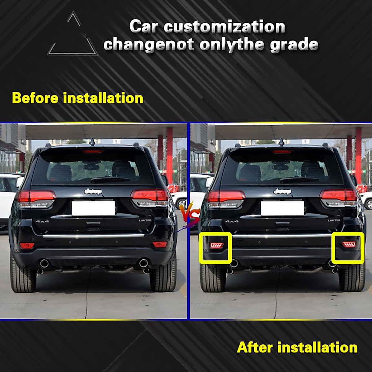 ECAHAYAKU Compatible With Jeep Compass 2011-2016,Jeep Grand Cherokee 2011-2021,Dodge Journey 2011-2017, LED Bumper Light Brake Light Rear Fog Lamp Dynamic Turn Signal Reflector