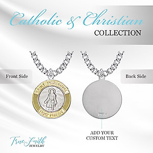 TrueFaithJewelry Sterling Silver St Peregrine Necklace Patron Saint Medal Pendant with 14K Gold Border Religious Jewelry, 5/8 Inch