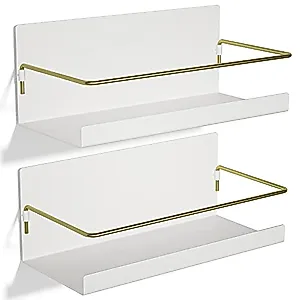 SZQINJI Magnetic Spice Rack Organizer Set of 2, Strong Magnetic Shelf for Refrigerator Space Saving Kitchen Organization, Metal Fridge Shelves for Holding Spices, Jars, Bottle, White