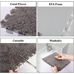 Interlocking Foam Tiles 10 Pcs 3/8" Thick Foam Flooring Tiles for Playroom Bedroom, Children Plush Puzzle Interlocking Tiles with Edgings, Comfortable Square Foam Mats (Color : Grey+White)