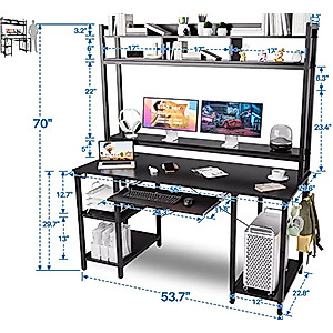 Computer Desk with Hutch Bookshelves, Storage Shelves, Keyboard Tray, Home Office Study Work Desk 53 inch Width, 70 inch High