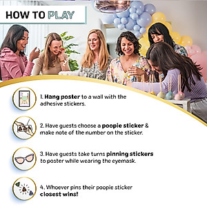 Pin the Poopie on the Diaper Boy Baby Shower Game - Hilarious Baby Shower Game with Vibrant Stickers - Perfect for Gender Reveal, Coed or Gender Neutral Party - Funny Baby Shower Idea for 48 Guests